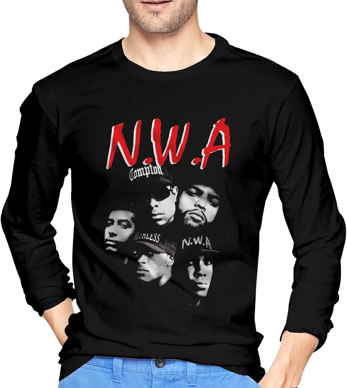 NWA Men's Round Neck Long Sleeve T-Shirt Classic Long Sleeve Shirt ...