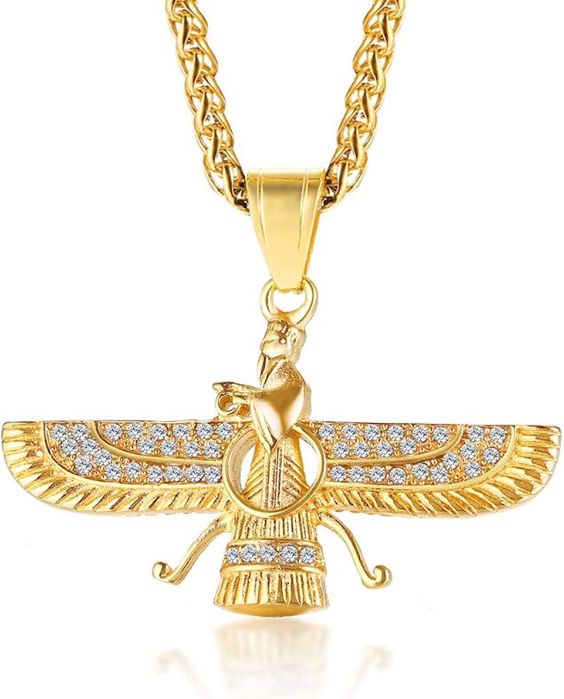 VNOX Gold Plated Stainless Steel Rhinestone Farvahar Eagle Symbol ...