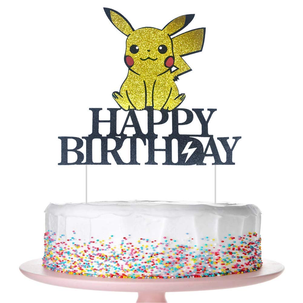 Buy Pikachu Happy Birthday Cake Topper, Adorable Glitter Pikachu Cake ...