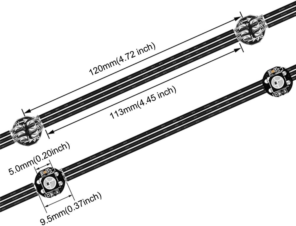 BTF-LIGHTING 50x WS2812B Pre-soldered Black LEDs with Black Wire 5V ...