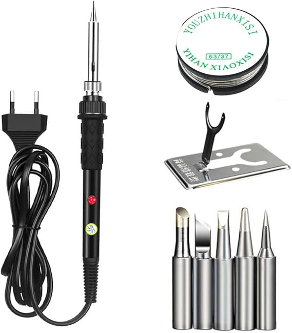 Saldatore Elettrico, Saldatore Kit Stagno Professionale a Temperatura Regolabile 60W 220V, con 5 ...