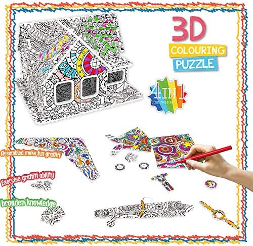 OundarM Coloring 3D Paper Arts and Craft Kit 4 Paper Puzzles 3D with 10 ...