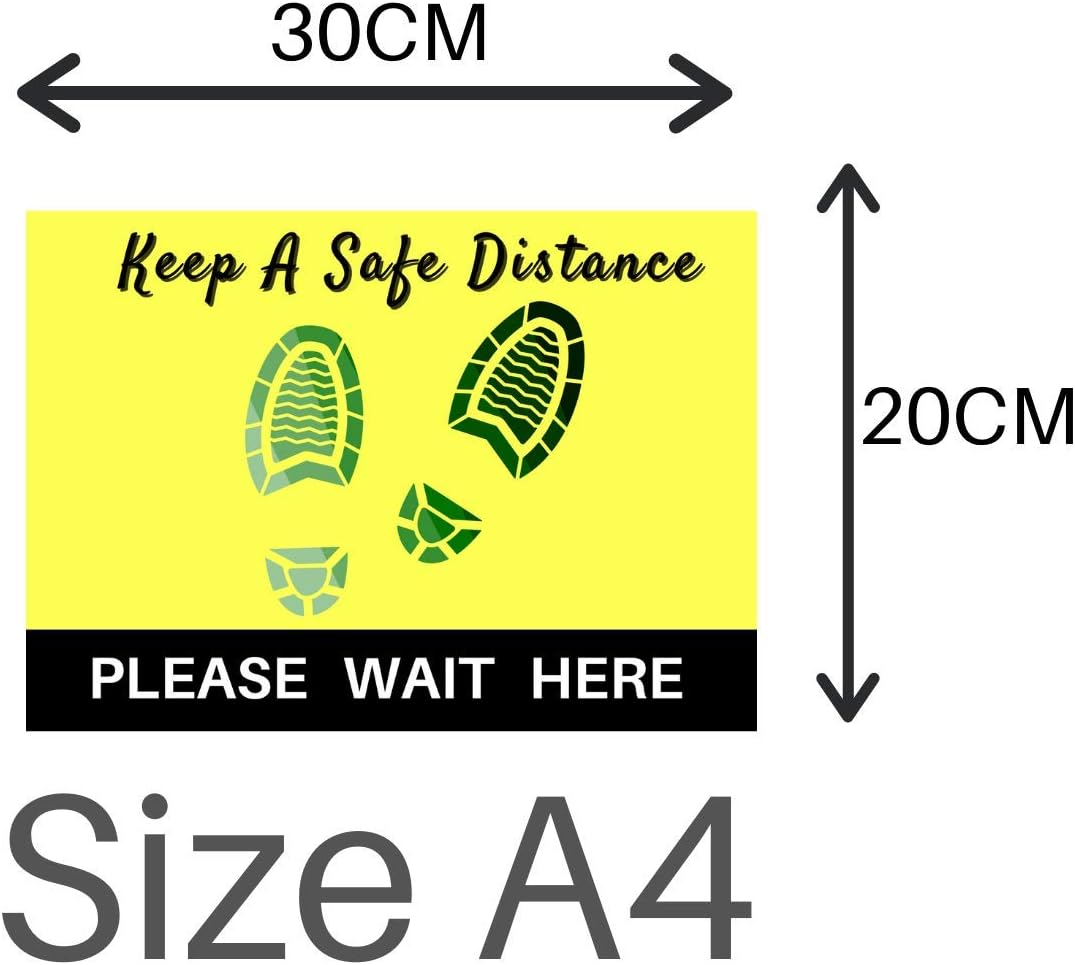 3x Yellow WAIT HERE Sign Social Distancing Signage Social Distancing ...