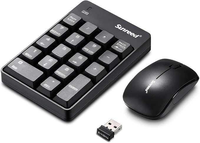 Numeric Keypad & Mouse Combo, Sunreed 2.4G Wireless Mini USB Number Pad Keyboard and Mouse for ...