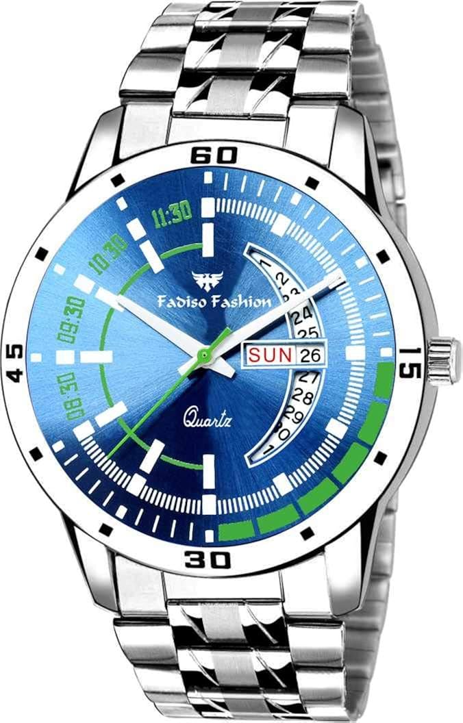 Buy Fadiso Fashion Analogue Men's Watch (Blue Dial Silver Colored Strap ...