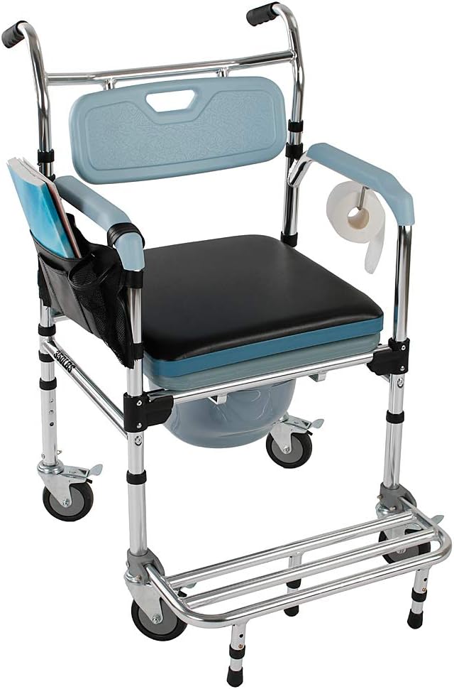 Amazon.com: Folding Commode Chair for Toilet with Wheels & Pedal, 4 in ...