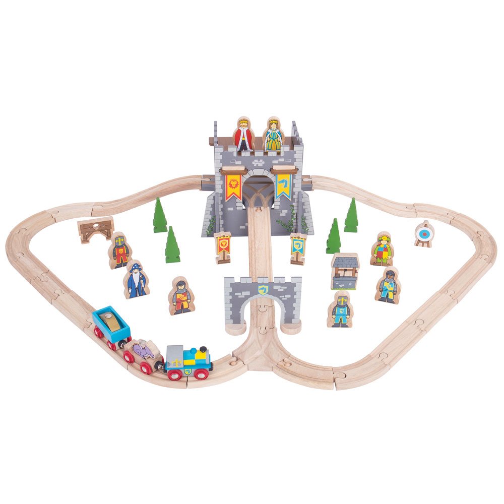 Bigjigs Rail Wooden Medieval Train Set with Accessories - 46 Play ...