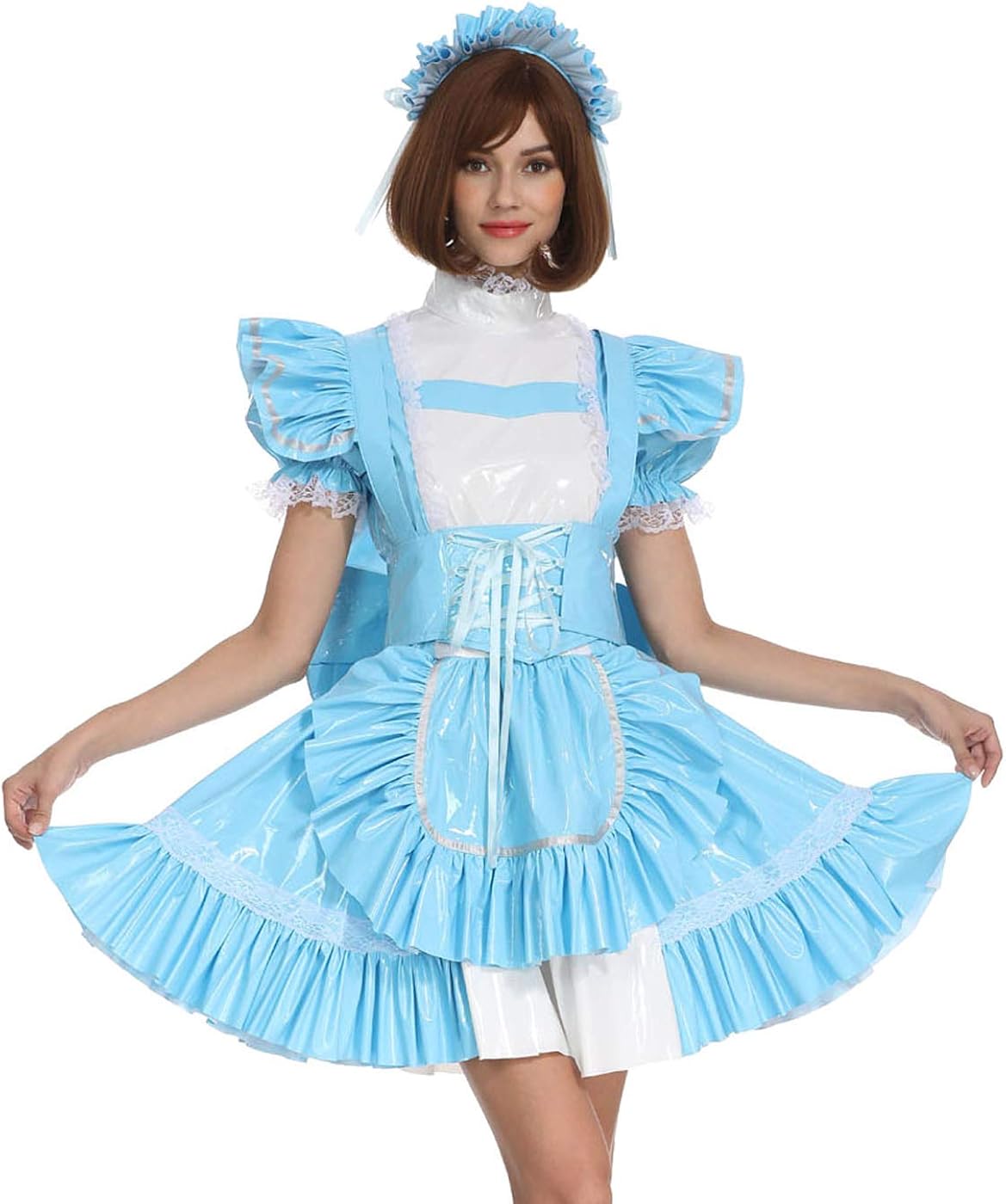 GOceBaby Women Sissy Maid PVC Lockable Baby Blue Dress Two Ways Wear ...