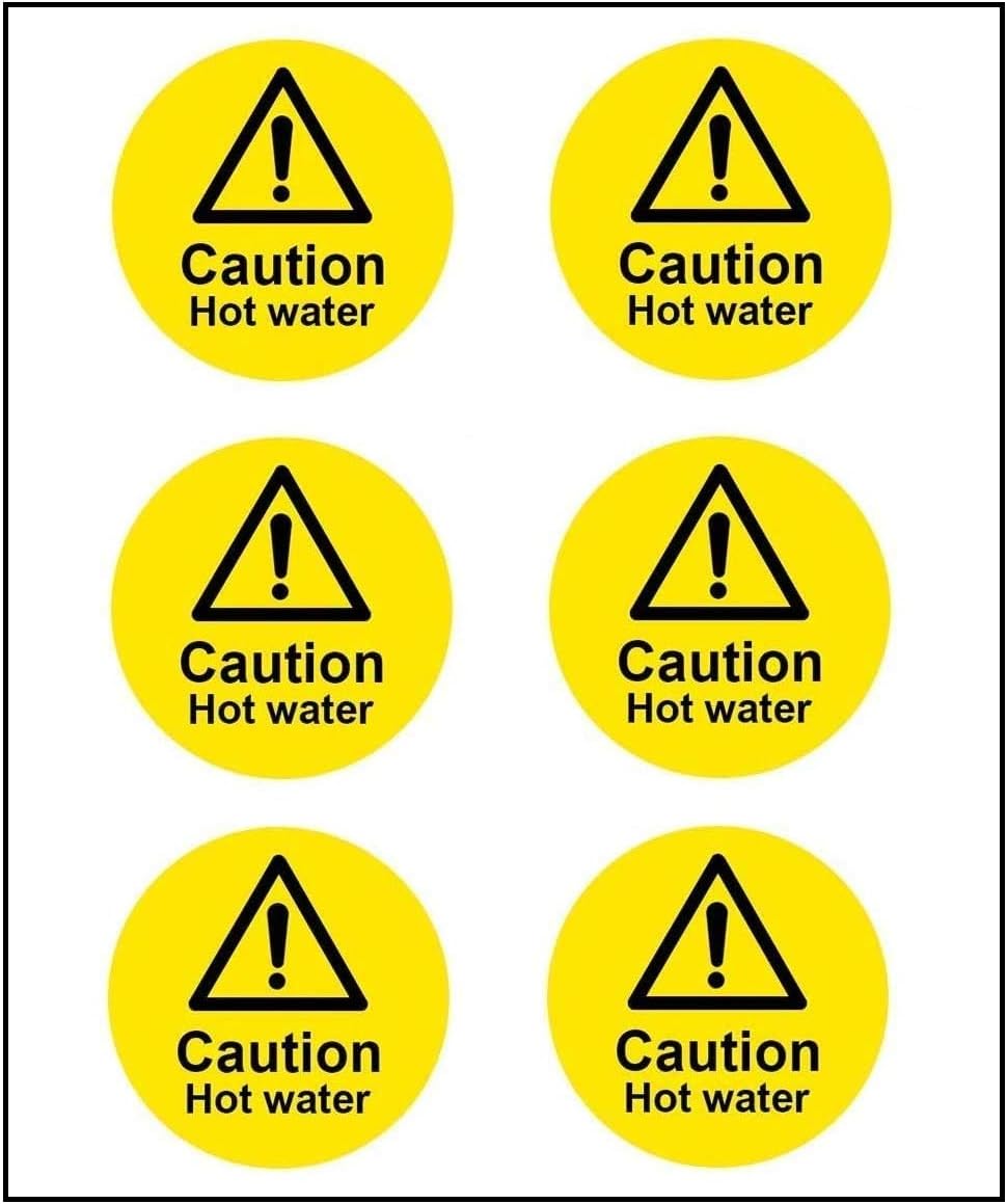 Caution Hot Water Safety Stickers Sign – 12 Pack Self Adhesive 65mm ...