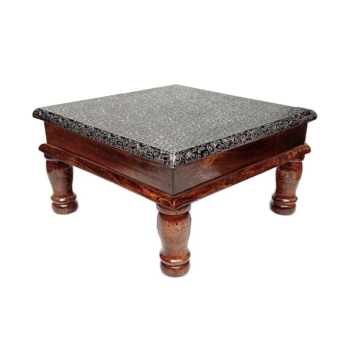 RRA Decorative Brass Art Puja chowki Wooden bajoth Sitting Stool / pata ...
