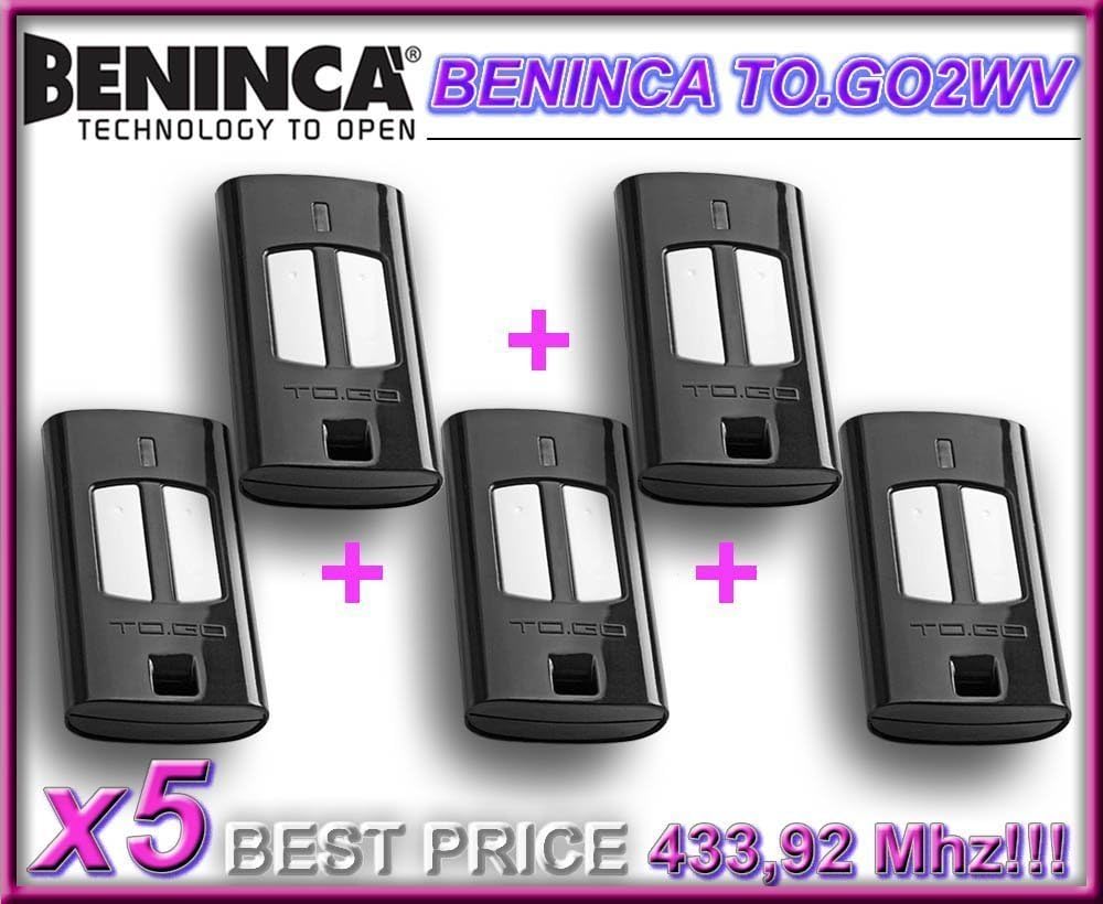 5 X BENINCA TO.GO 2WV remote control transmitters, 433.92Mhz rolling ...