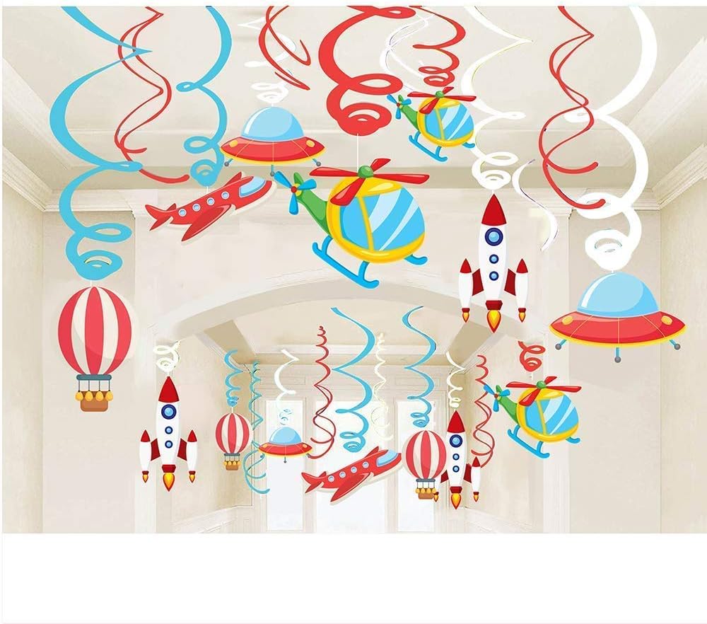 30Ct Plane Hanging Swirls Decorations Hot Air Balloon Airplane ...