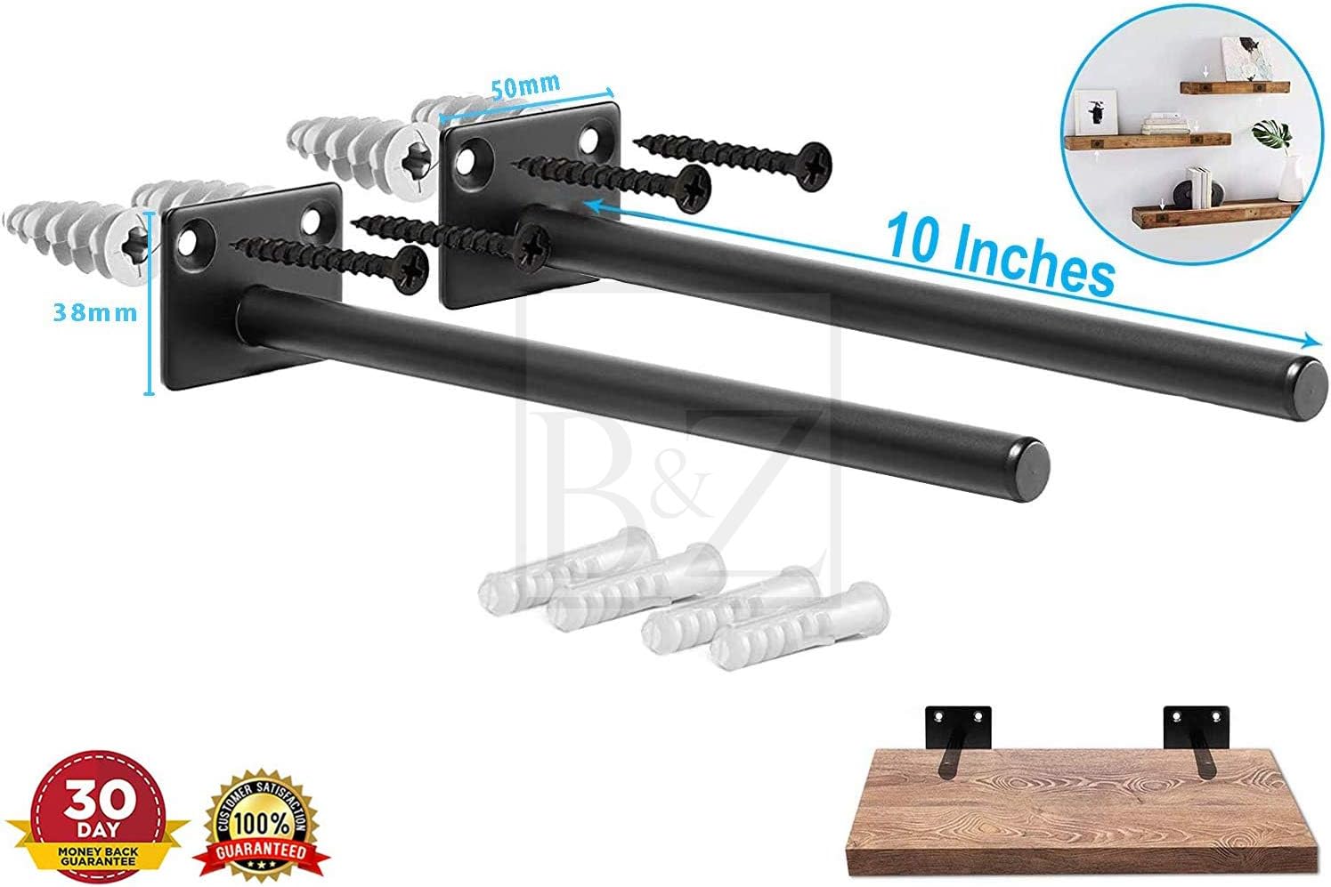 B&Z Heavy Duty Long Concealed Invisible Hidden Floating Shelf Support ...