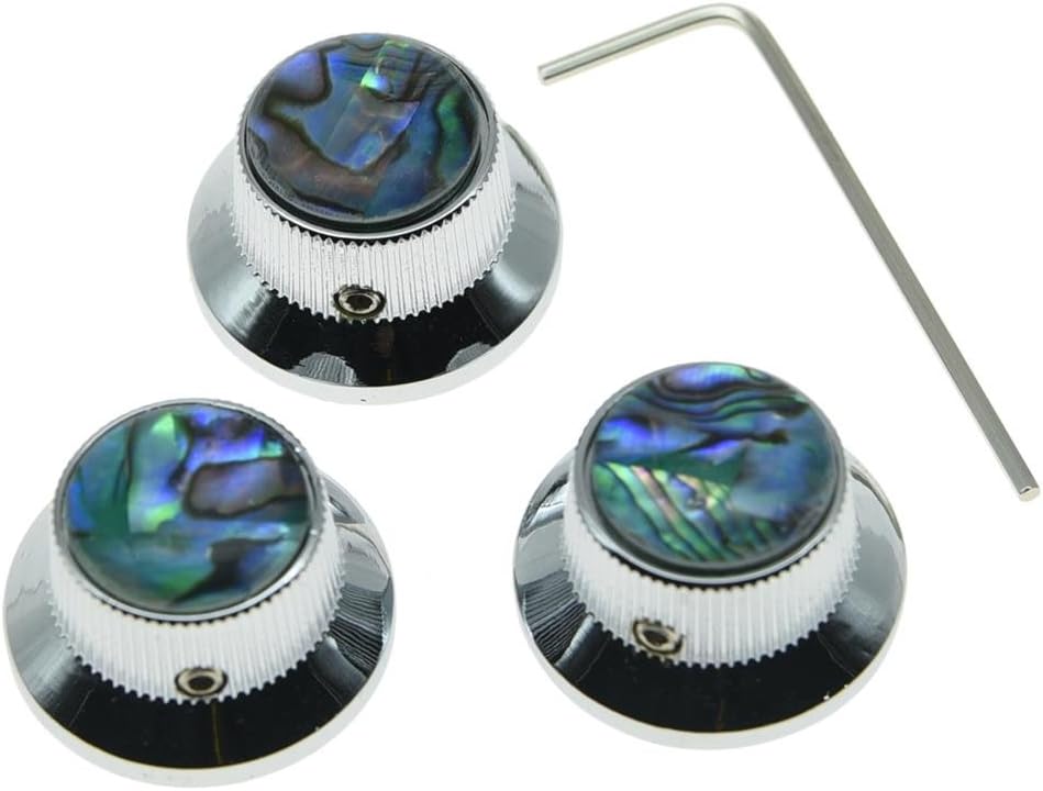 KAISH Set of 3 Set Screw Abalone Top Chrome Guitar Bass Knobs Strat ...