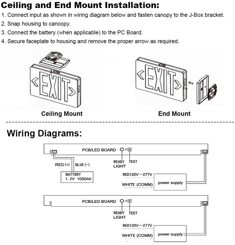 120V-277V Universal Mounting Double Face Red Letter Emergency exit ...