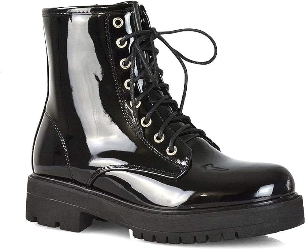 ESSEX GLAM Womens Chunky Ankle Boots Ladies Lace Up Zipper Platform ...