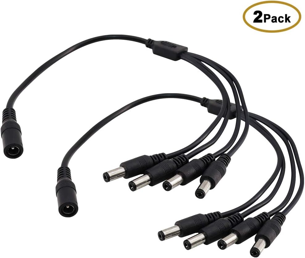 Yeung Qee 2 pcs 1 Female to 4 Male DC Power Cable 12V 5.5×2.1mm 1 DC ...