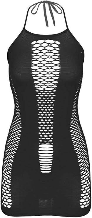 FEESHOW Womens Netted Sheer Bodystockings Lingerie Haltered Lace ...