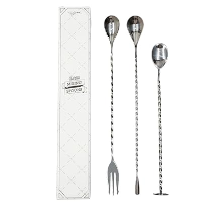 Amazon.com: Bar Spoon Set (3 Spoons) - 1 Twisted Mixing Spoon with Knob ...