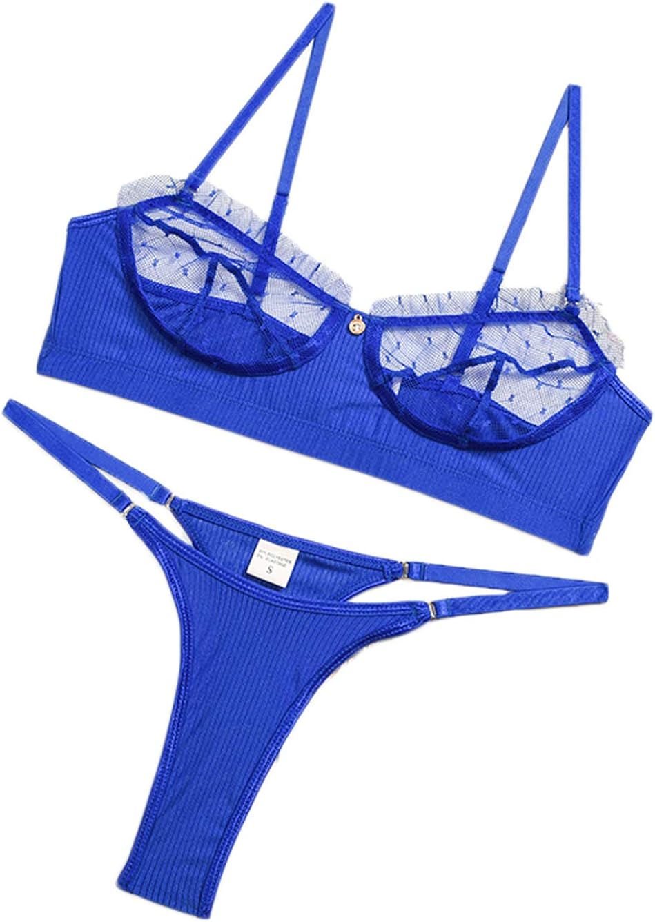 Kaei&Shi Sexy Lingerie for Women,Ruffle 2 Piece Lace Lingerie Set,Underwire Ribbed Bra and Panty ...