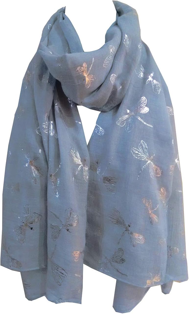 Glitter Dragonfly Scarf, Womens Dragon fly Silver Foil scarves, Pink ...