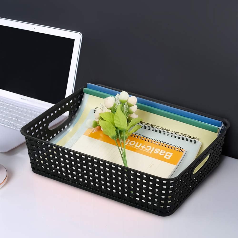Qqbine Plastic Office A4 Basket Tray Desk Tray Organizer, Black, 6 ...