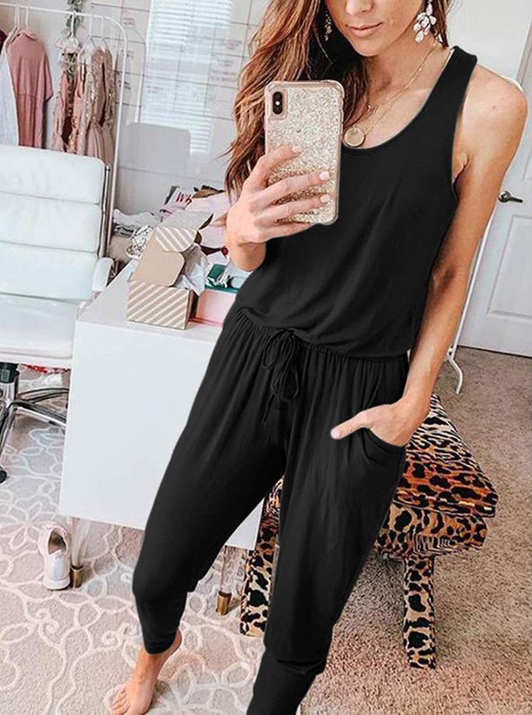 REORIA Women Summer Casual Sleeveless Tank Top Elastic Waist Loose ...