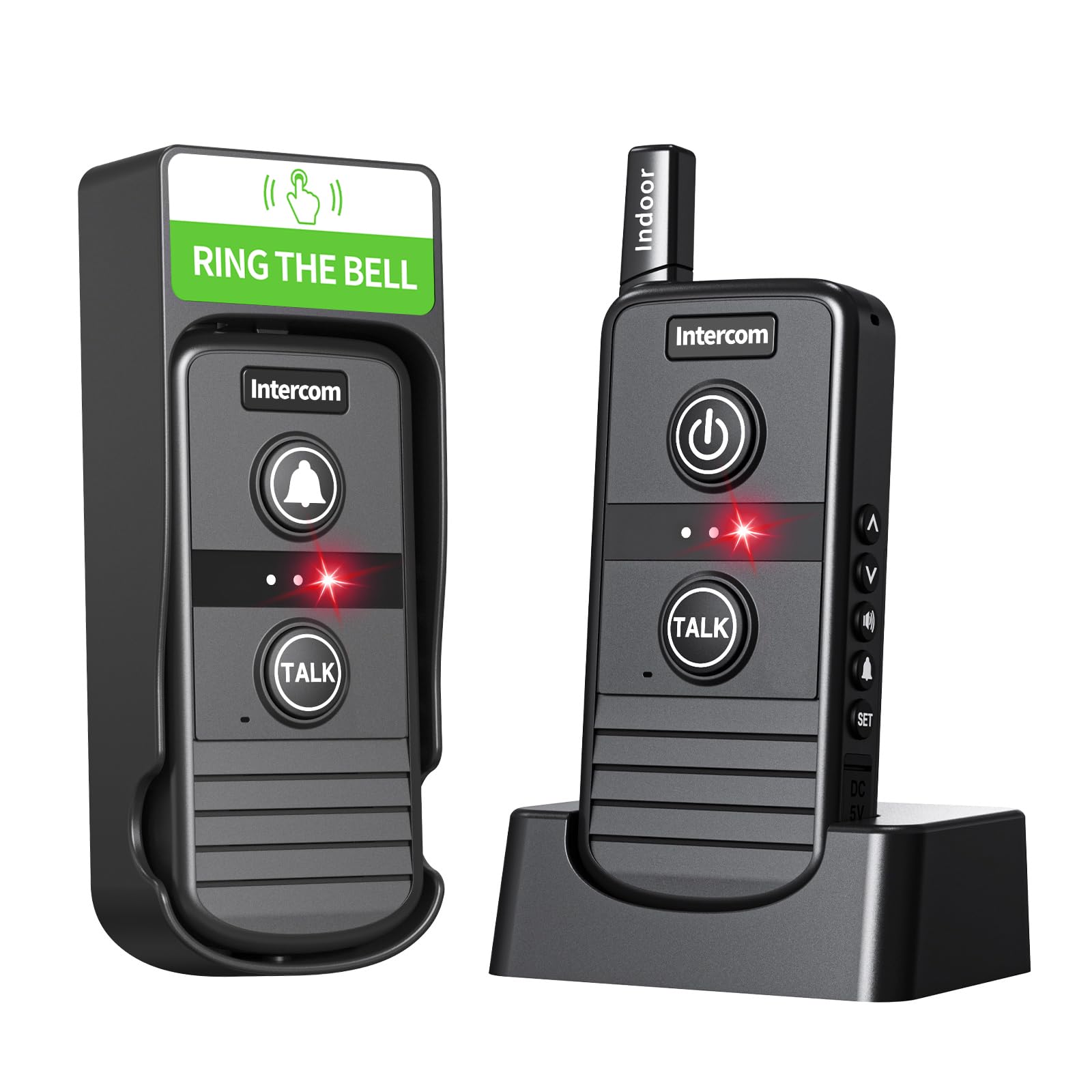 PANDAAR Wireless Intercom Doorbell Black,Two-way Communication Doorbell ...