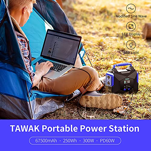 Portable Power Station 300W, TAWAK 250Wh 67500mAh Backup Battery Power Supply with 110V/300W ...