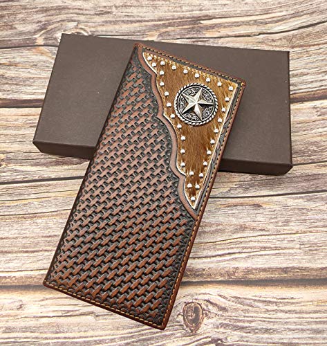 Western Wallet for Men Cowboy Long Bifold Rodeo Wallet Star Coffee ...