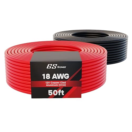 GS Power 100ft CCA 18 Gauge Wire Automotive, 50ft Spool-Red/Black, 18 ...