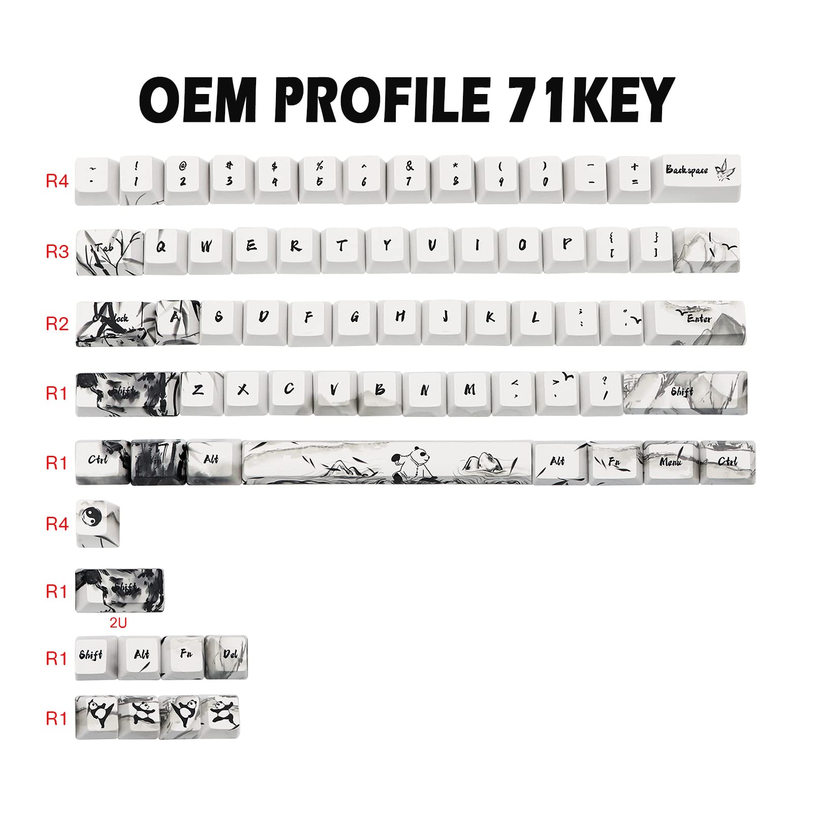 Mua JSJT Keycaps Full 71 Keys Ink Panda Keycap Set OEM Profile Keycaps ...