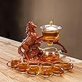 Amazon.com | MOZEO Glass Teapot Set Semi Automatic Rotating Cover Bowl ...