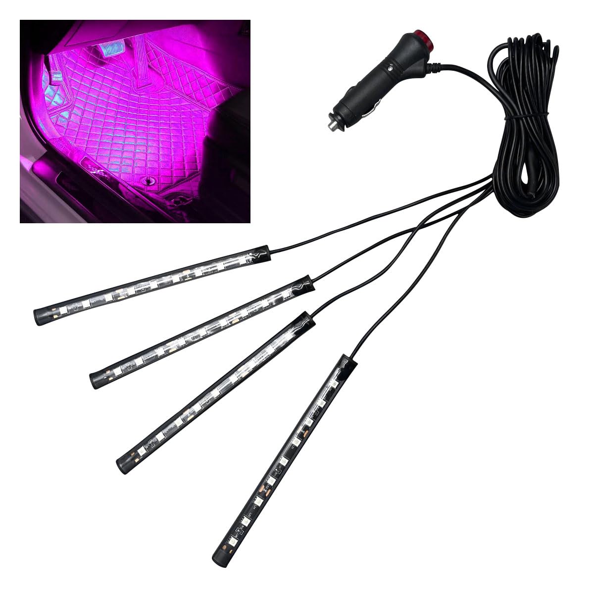 Car Interior LED Strip Light, 4 in1 12V Under Dash Ambient Lighting Kit ...