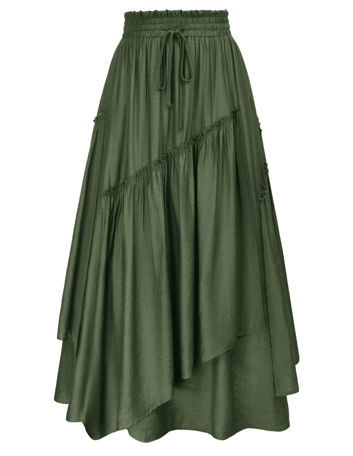 Scarlet Darkness Women Irregular Maxi Skirt Pirate Renaissance Tiered Pleated Skirt Army Green S ...