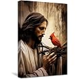 Amazon.com: CXHOSTENT Jesus Canvas Wall Art Jesus with Red Birds ...