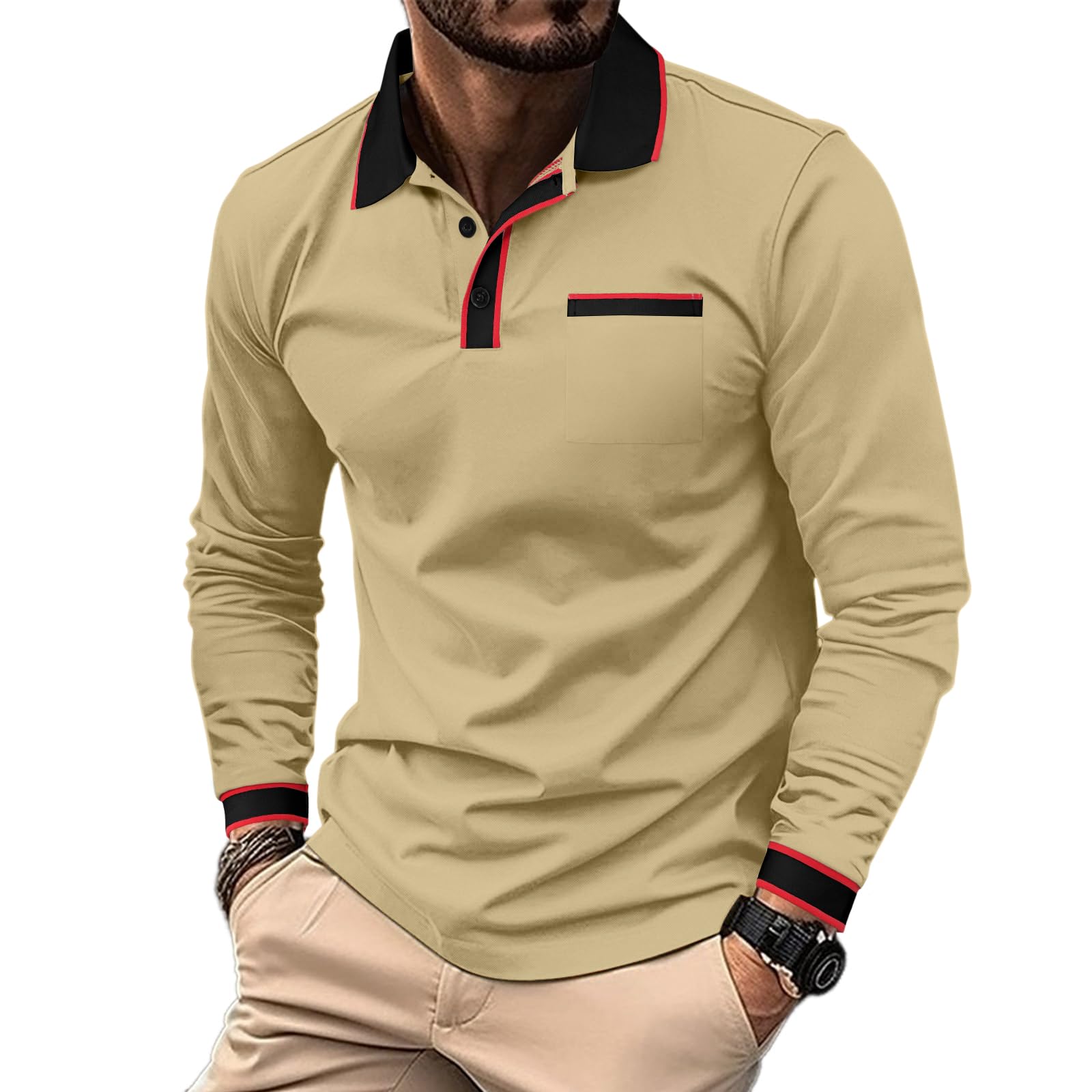 Mens Polo Shirts Contrast Color Patchwork Golf Shirts for Mens Long ...