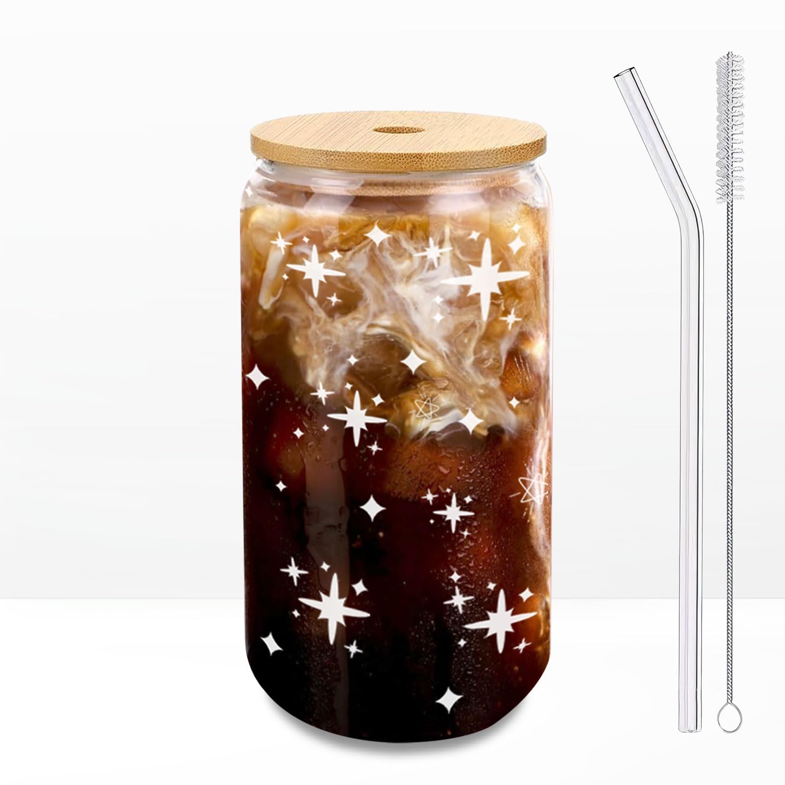 DAMCONME Glass Cup with Lid and Straw 1 Pack,Cute Glass Cups,Aesthetic ...