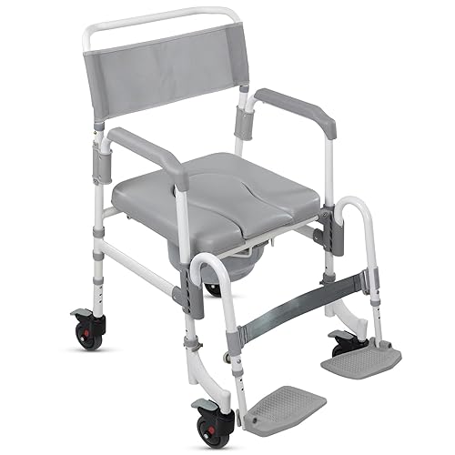 Vive Rolling Commode & Shower Chair with Wheels - 3 in 1 Transport ...