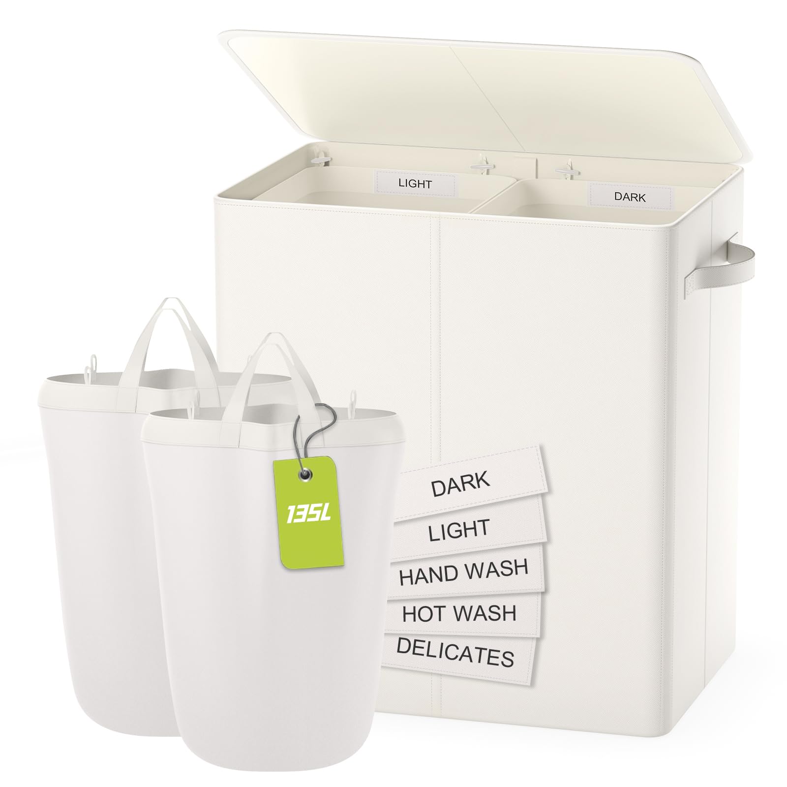 Double Laundry Hamper with Lid, 135L Clothes Hampers for Laundry with ...