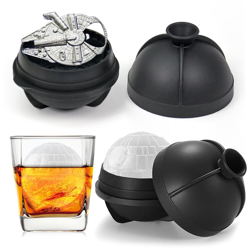 NICITY 2 Packs Death Star Ice Cube Mold with Millennium Falcon Bottle ...