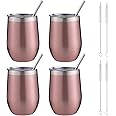 Amazon.com | FristChoice 12 oz Insulated Wine Tumbler with Lid and Straw,Stainless Steel ...