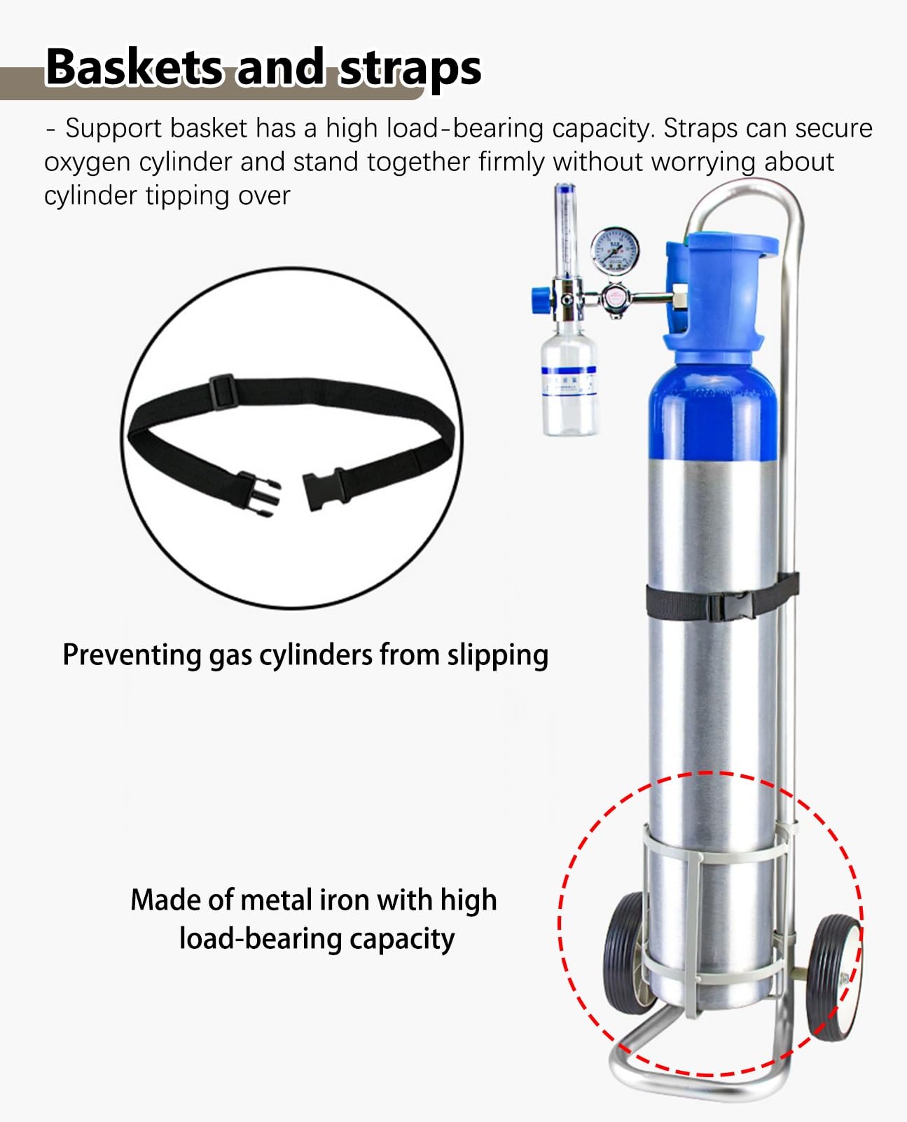 PPOIUYK Oxygen Cylinder Rack Small Rolling 2 Wheel Oxygen Tank Cart ...