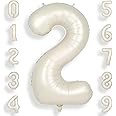 Amazon.com: SUWEN 40 Inch Cream White Large 2 Number Balloons Big Foil ...