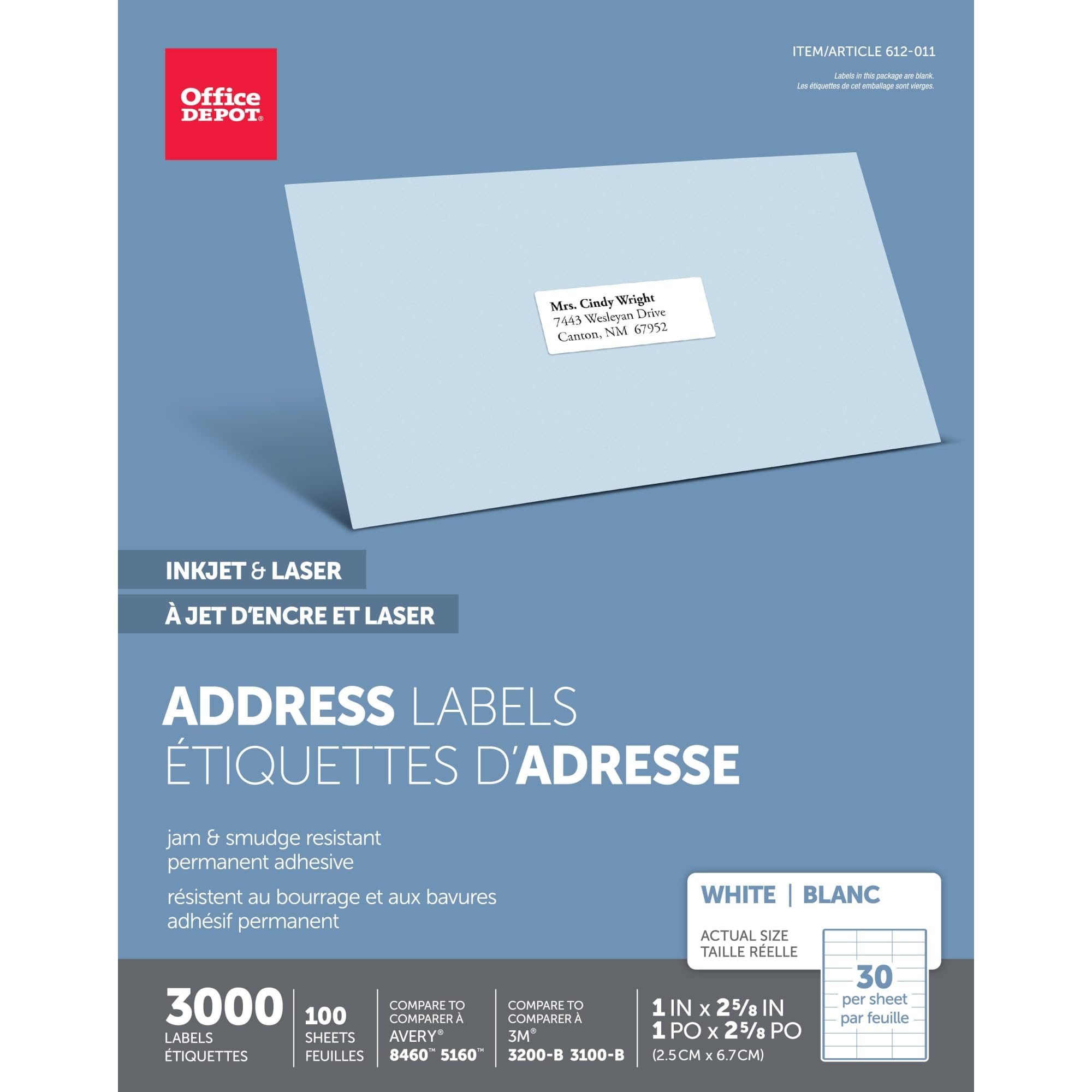 White Mailing Labels 1 X 2 5/8 Avery Print Or Write Permanent ...