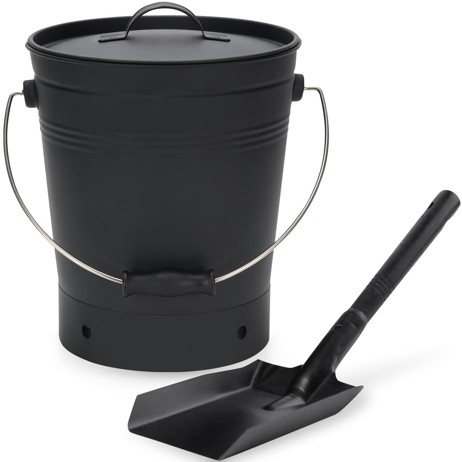 INNO STAGE Ash Bucket with Lid and Wood Handle Coal Shovel, Ash Carrier Pail Fireplace Tools ...