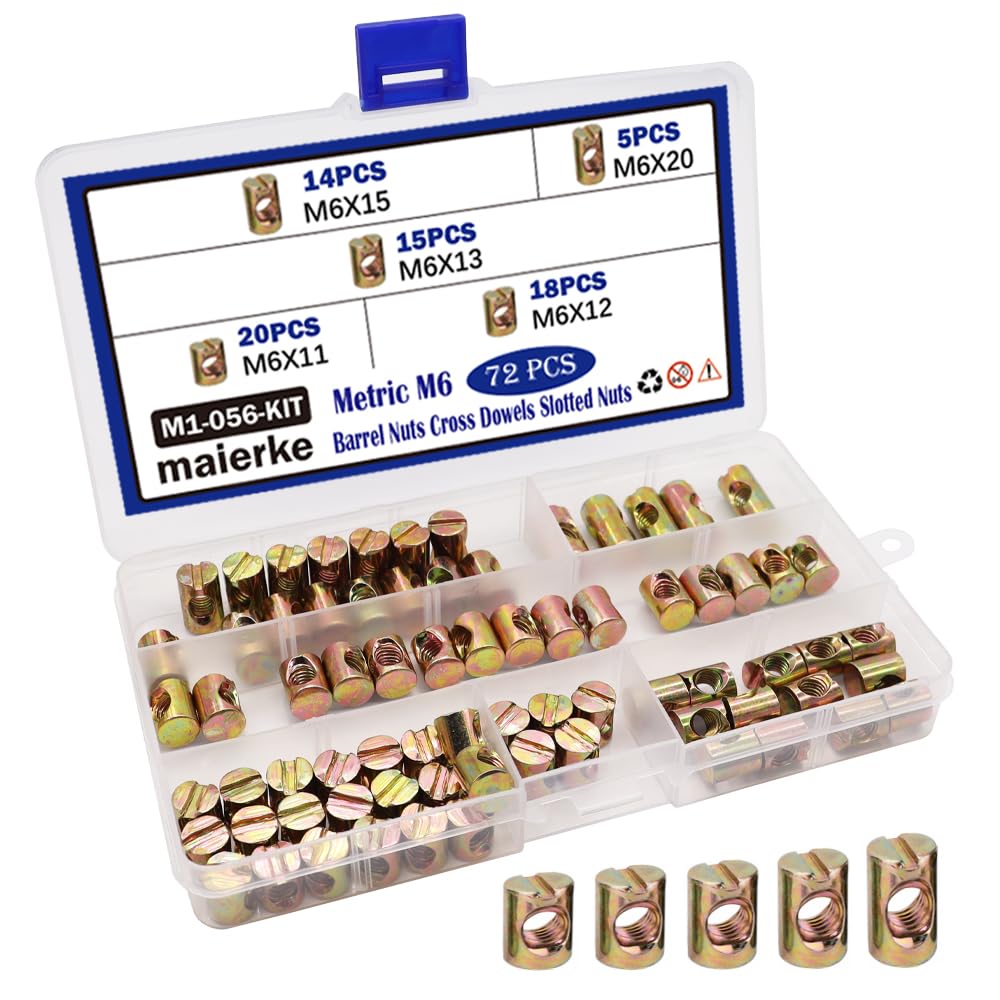 maierke 72PCS Metric M6 Barrel Bolts Cross Dowel Slotted Nuts Furniture ...