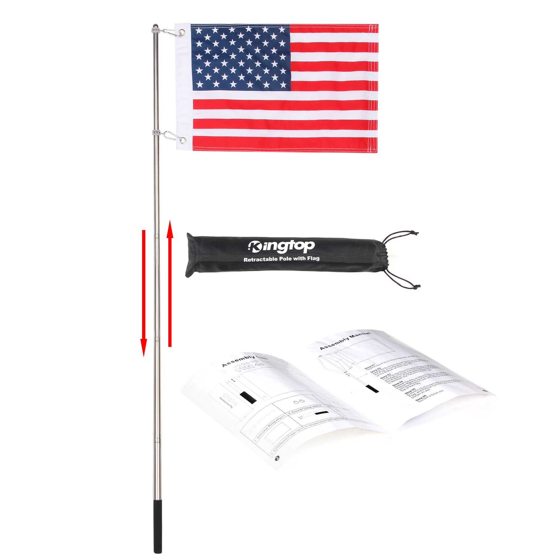 KINGTOP USA Boat Flag, 12" x 18" Flags, 48inch Telescopic Pole with ...