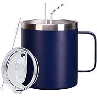 Termo para Cafe de Acero Inoxidable 400ml, Termo Taza para Café con Tapa Hermética, Pajita y ...