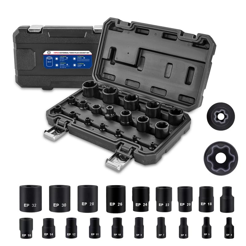 Mua Akm 19pc External Torx Plus Socket Set 6 Point E Torx Star Torque Socket Set Cr V Steel Ep4
